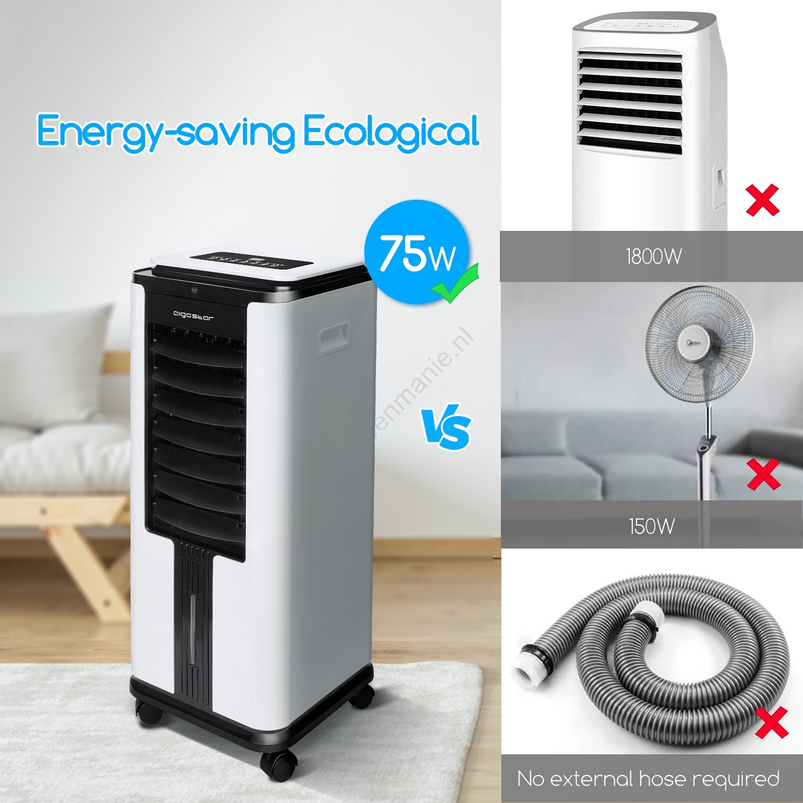 Aigostar - Airconditioner 75W/230V zwart/zilver + afstandsbediening ...
