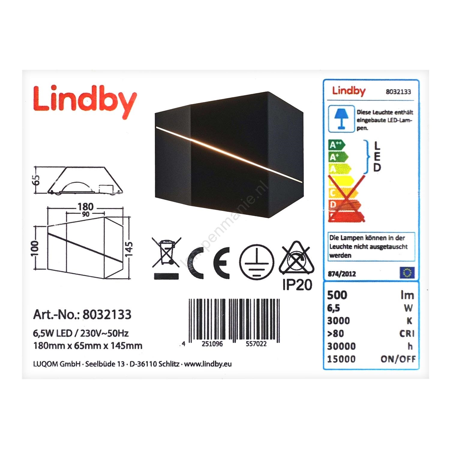 Lindby - LED wand verlichting NIKOLAE LED/6,5W/230V | Lampenmanie