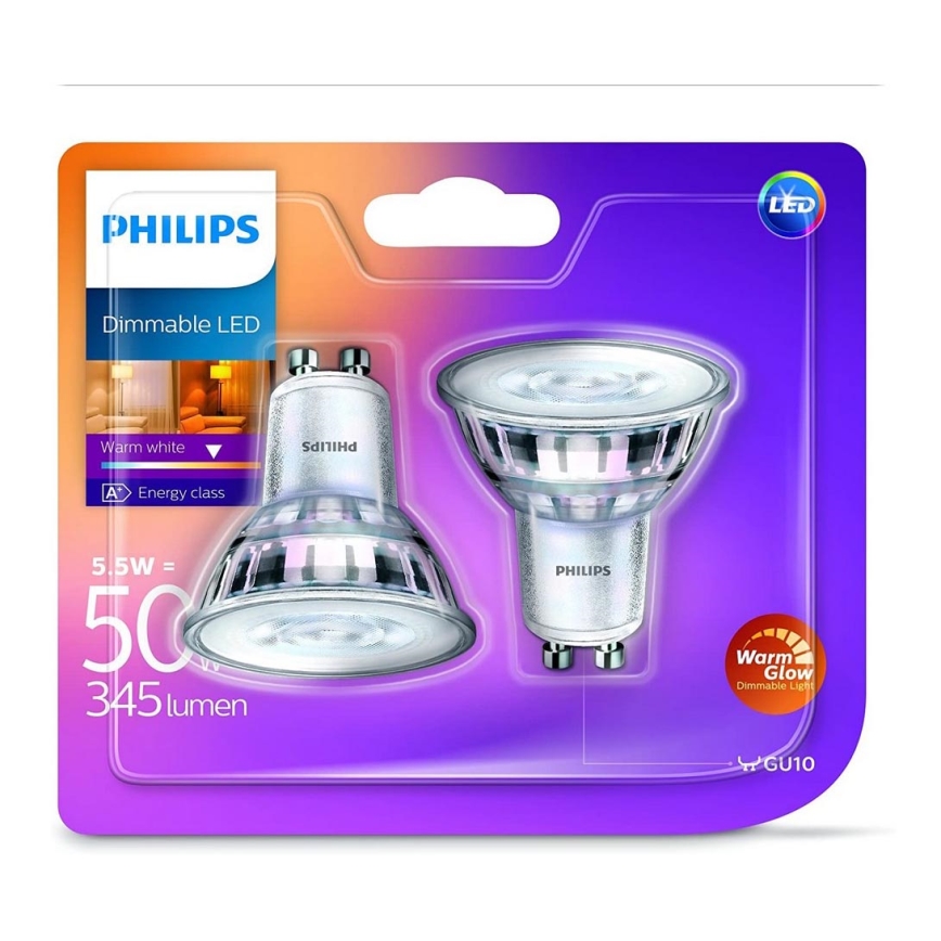 Philips Warm Glow - SET van 2 LED Dimbare Lampen GU10 / 5.5W / 230V ...