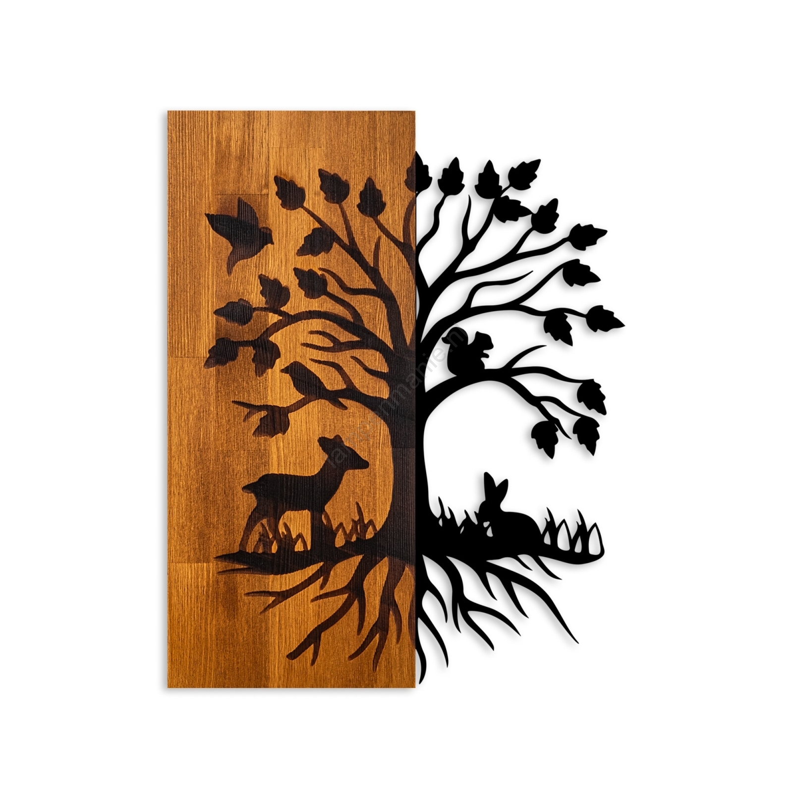 Wanddecoratie 46x58 cm boom hout/metaal | Lampenmanie